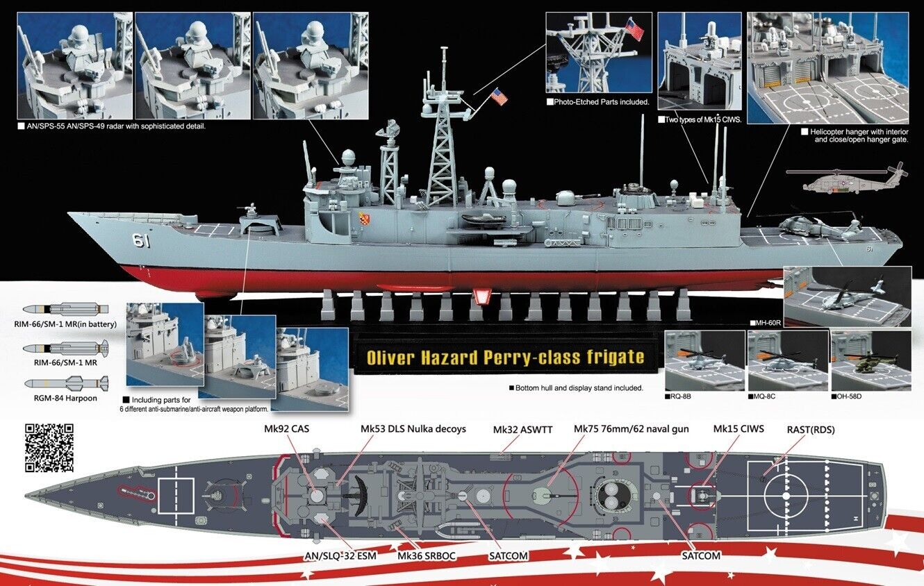 AFV CLUB 1/700 U.S Navy Oliver Hazard Perry class Frigate Full Bottom ...