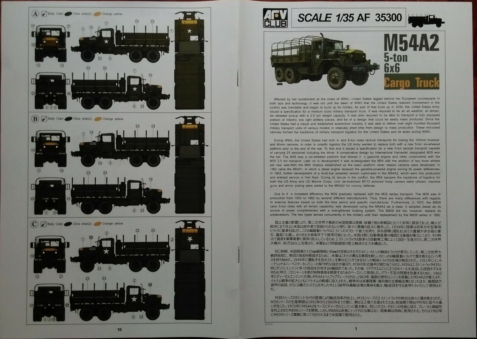 AFV Club 1/35 U.S. M54A2 6x6 5-ton Cargo Truck vehicle – AFV HOBBY