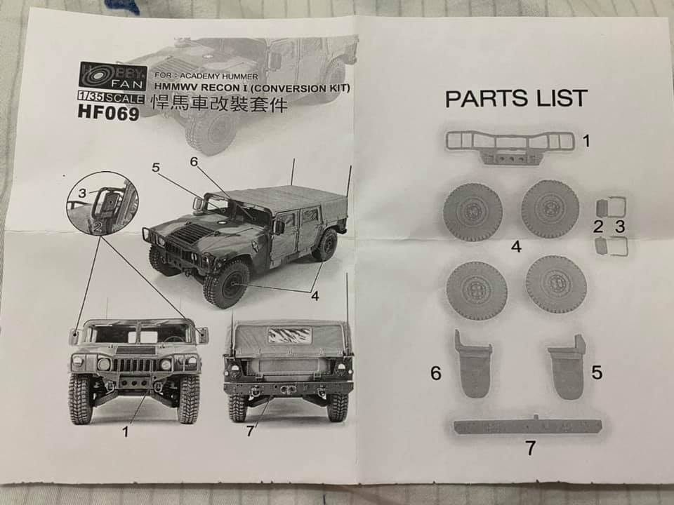 Hobby Fan 1/35 HMMWV Recon 1 conversin set for ACADEMY Hummer Humvee ...